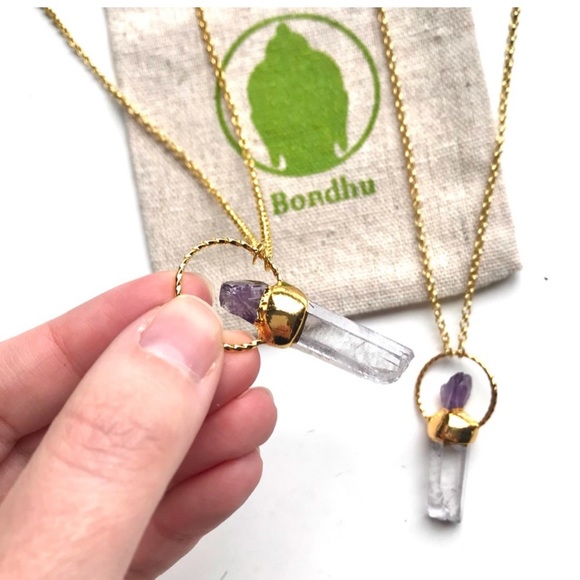 Bondhu | Jewelry | Mystical Dainty Chunk Amethyst With Clear Quartz ...